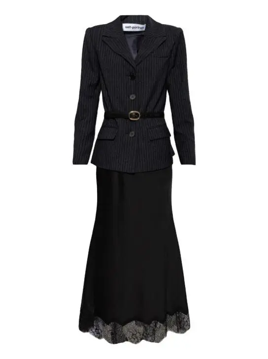 SELF-PORTRAIT Tailored Blazer Satin Midi Dress - Grey