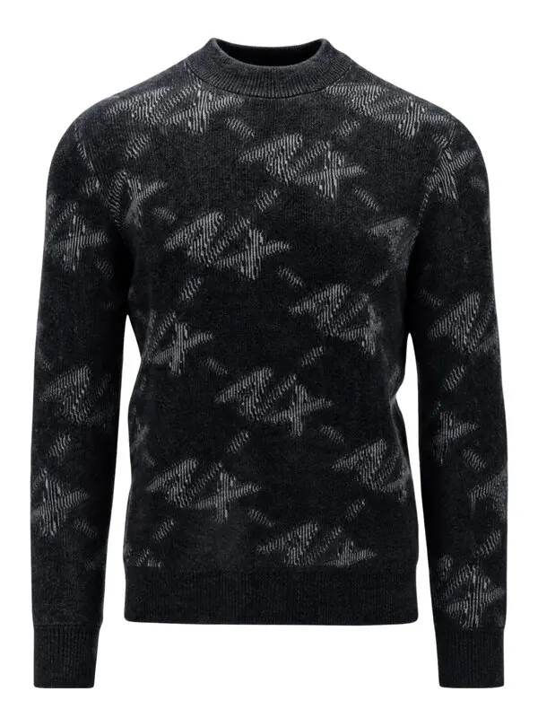 Armani Exchange Houndstooth Patterned Crew Neck Knit Top - Black