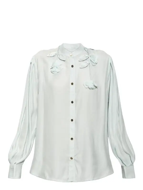 SELF-PORTRAIT Viscose Blouse With 3d Floral Appliqu - Light Blue