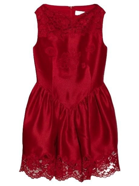 SELF-PORTRAIT Lace Trim Mini Dress - Red