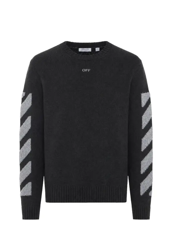 Off-White Diagonals Fuzzy Knit Sweater - Black