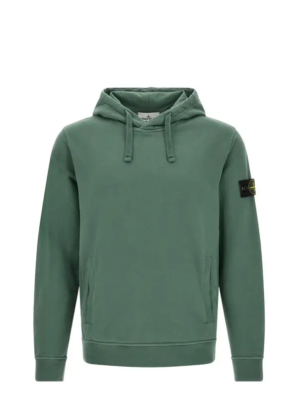 Stone Island Logo Patch Drawstring Hoodie - Green