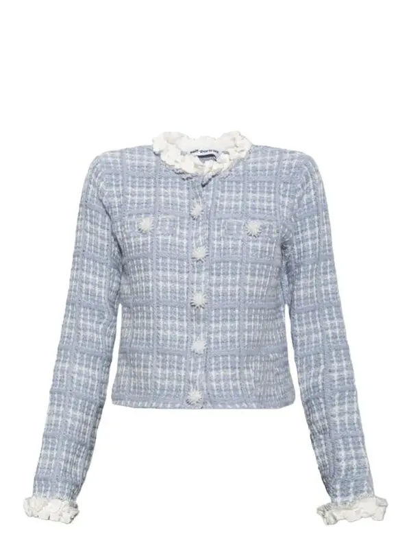 SELF-PORTRAIT Check Knit Beaded Jacket - Blue
