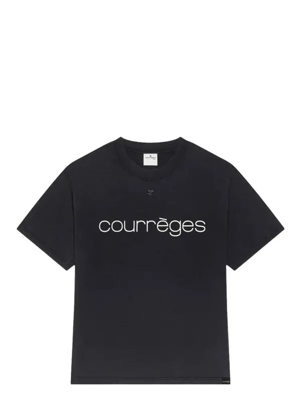 COURREGES Logo-print Stonewashed T-shirt - Black