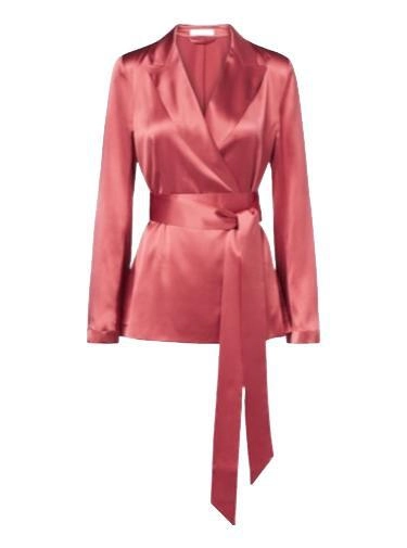 JOSEPH Archer Belted Silk Satin Jacket - Pink