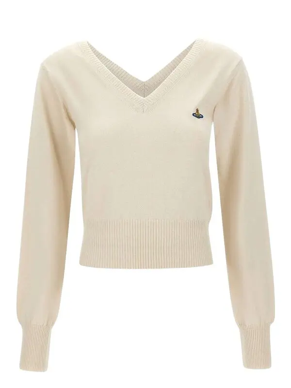 VIVIENNE WESTWOOD Beatrice Cropped V-neck Sweater - Cream