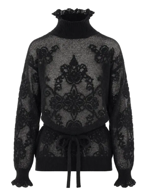 TWINSET Jacquard Knit Top With Ties - Black