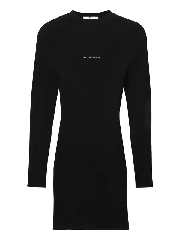 Alexander Wang Logo Long-sleeved Crewneck Mini Dress - Black