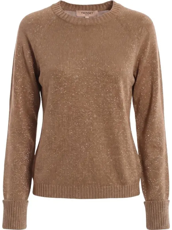 TWINSET Ribbed-knit Crew-neck Top - Brown