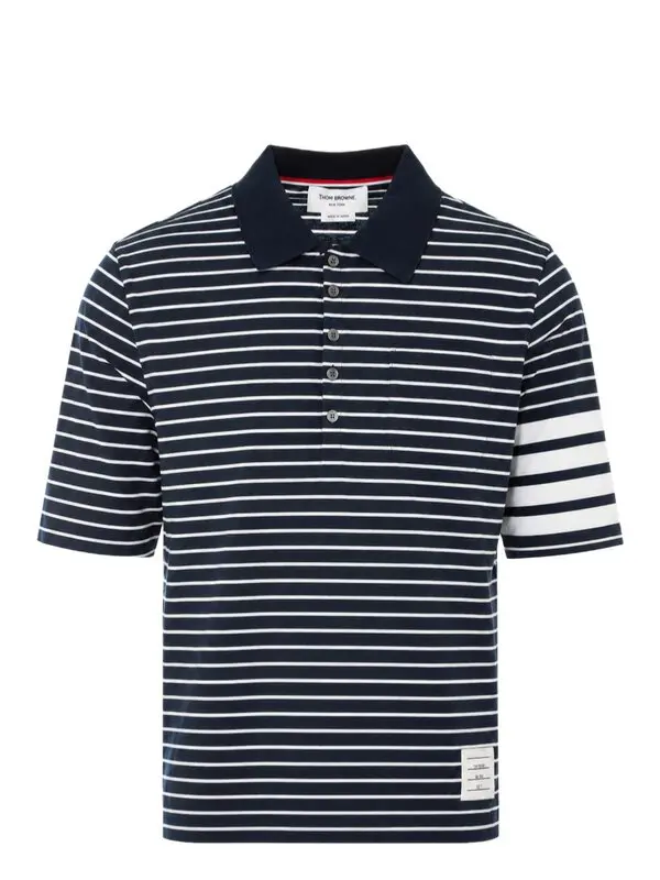 Thom Browne 4-bar Striped Polo Shirt - Navy Blue