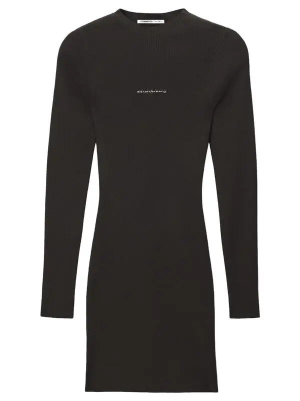 Alexander Wang Logo-print Ribbed-knit Mini Dress - Black