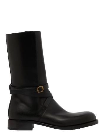 THE ROW Round Toe Buckled Ankle Boots - Black