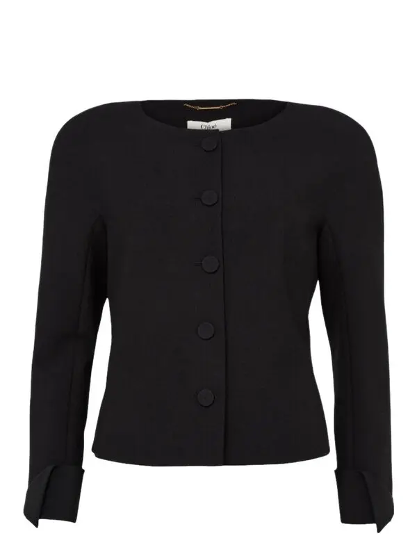 Chloé Collarless Puff Sleeve Jacket - Black