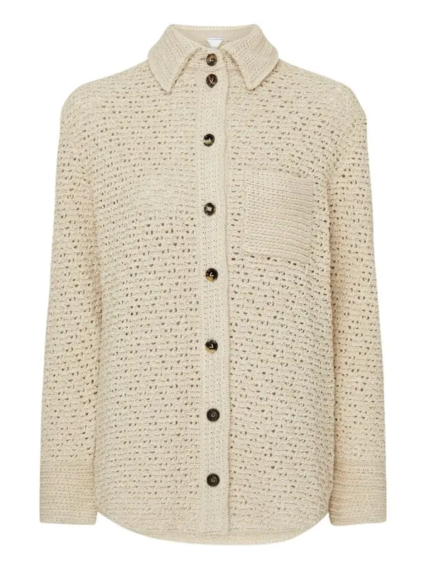 Bottega Veneta Long Sleeve Crochet Shirt - Nude