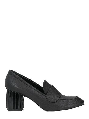 Agl Leather Loafers With Geometric Heel - Black
