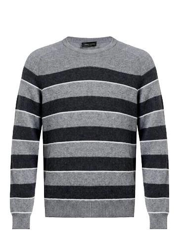 ROBERTO COLLINA Striped Wool, Cashmere, Cotton, And Nylon Sweater - Grey