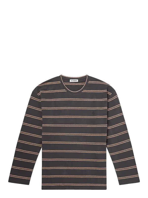 JIL SANDER Logo-embroidered Striped Cotton-jersey T-shirt - Brown