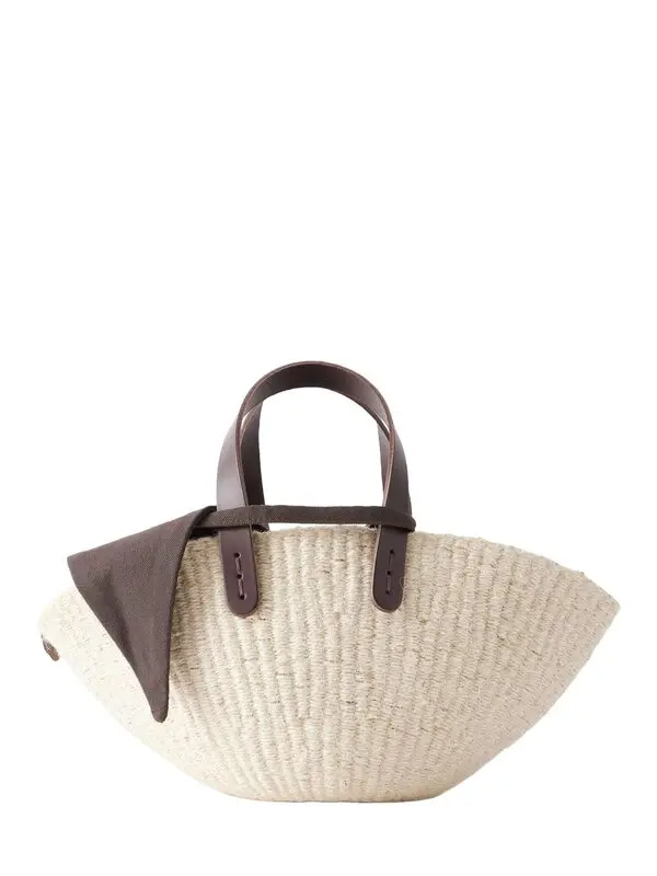 Muuñ Sophia Leather And Cotton-trimmed Raffia Mini Tote - Ecru