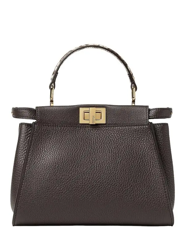 Fendi Peekaboo Mini Hammered Leather Handbag - Brown
