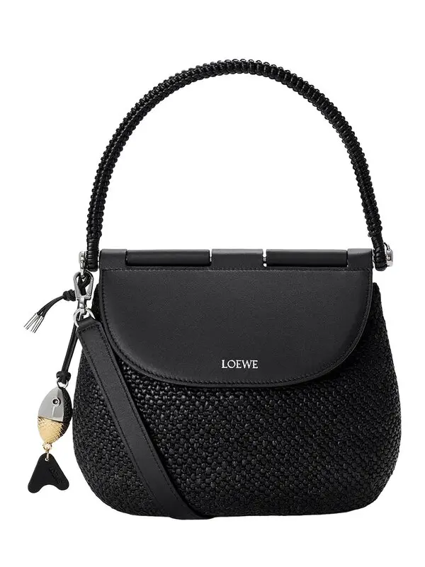 Loewe Paula's Ibiza Pescador Raffia And Leather Handbag - Black