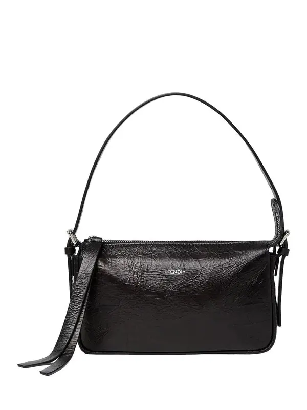 Fendi Zip Top Small Vintageeffect Leather Shoulder Bag - Black