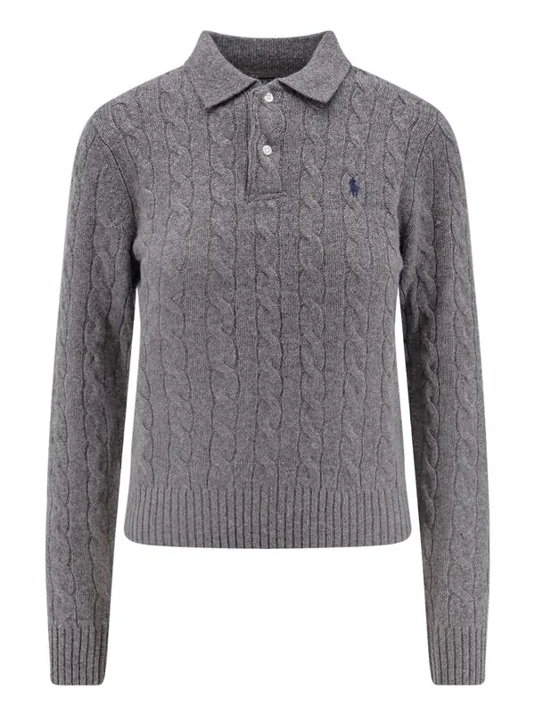Polo Ralph Lauren Braided Knit Wool And Cashmere Polo Shirt - Grey