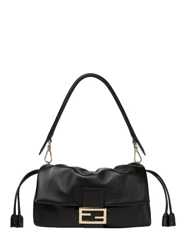 Fendi Baguette Soft Medium Leather Shoulder Bag - Black