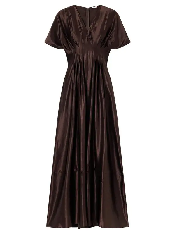 JOSEPH Nova Gathered Linen And Silk-blend Maxi Dress - Brown
