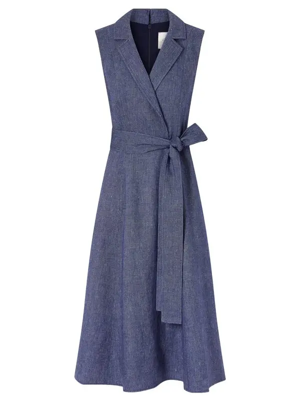 Carolina Herrera Belted Linen, Wool, Cashmere And Silk-blend Midi Dress - Blue