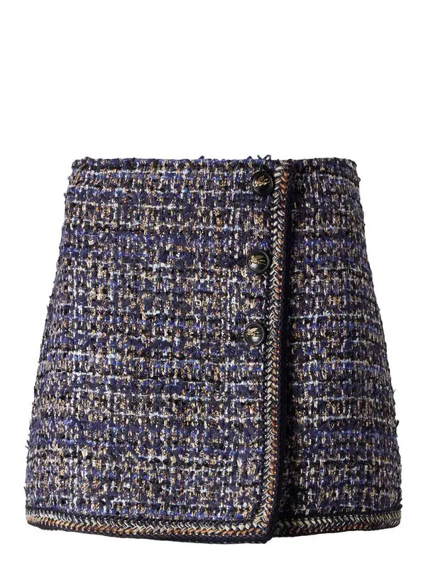 Etro Wrap Button Tweed Mini Skirt - Blue