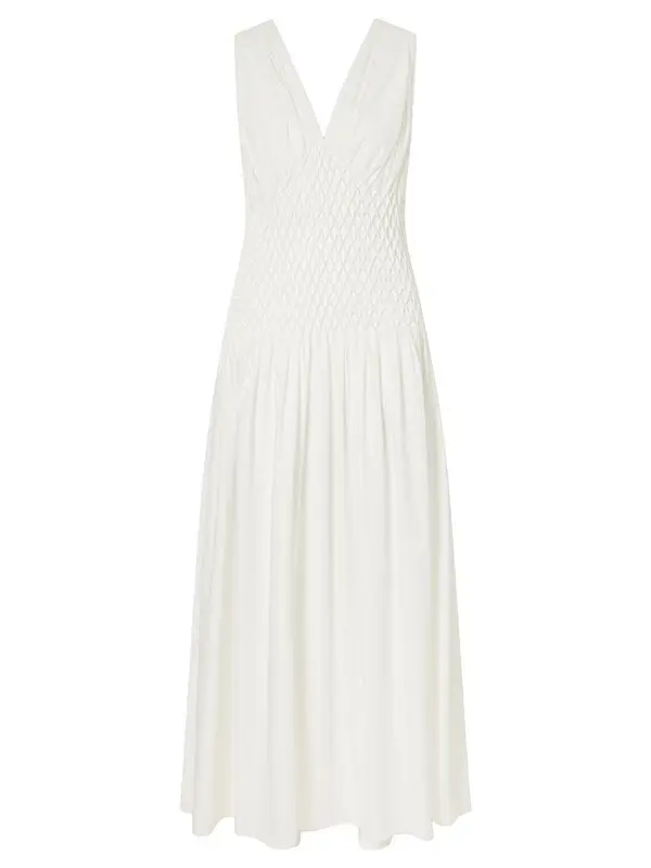 Khaite Nola Ruched Cotton-poplin Midi Dress - White