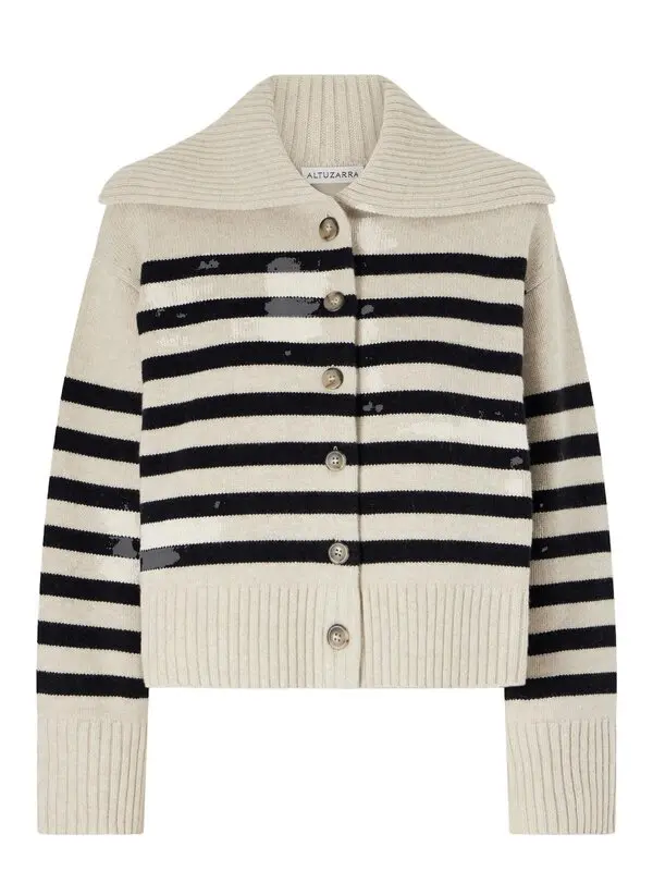 Altuzarra Rainger Striped Wool-blend Cardigan - Neutrals