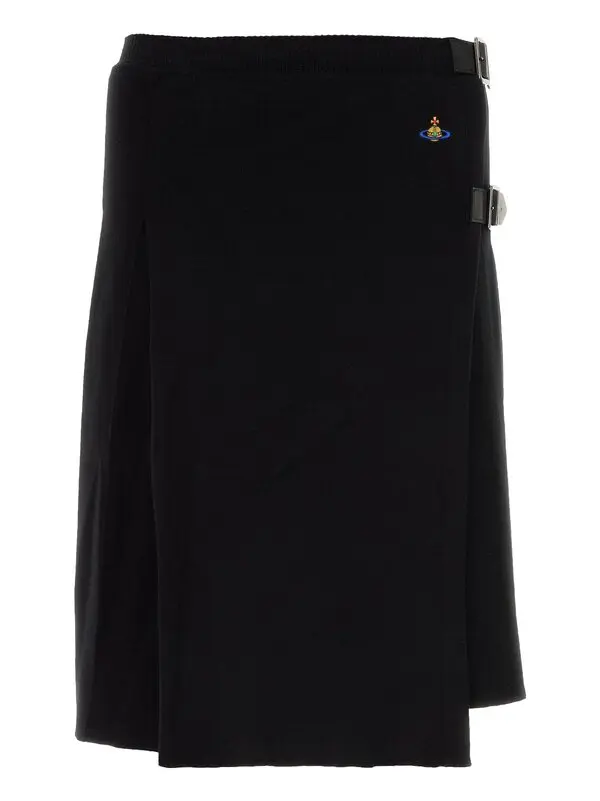 VIVIENNE WESTWOOD Wool Wrap Skirt With Orb Embroidery - Black