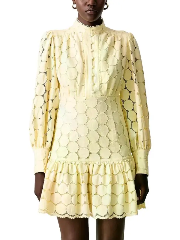 Bardot Remy Guipure-lace Ruffled Mini Dress - Yellow