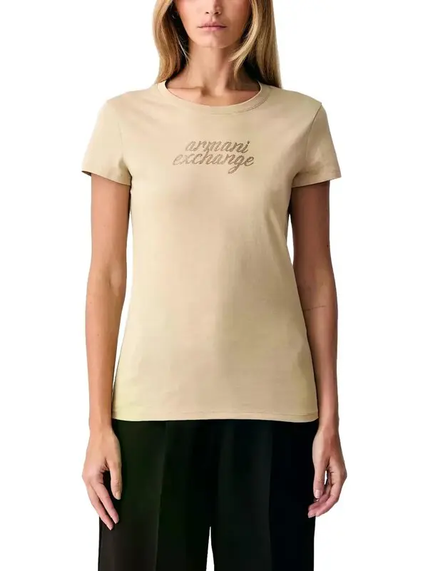 Armani Exchange Rhinestone-logo Slim-fit T-shirt - Neutrals