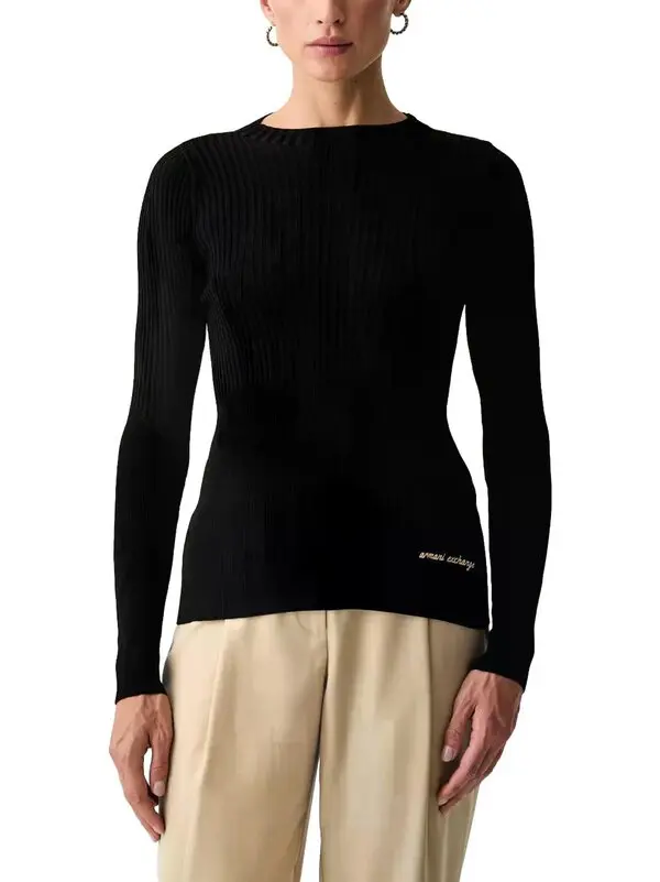 Armani Exchange Ribbed Knit Crew Neck Sweater - Black