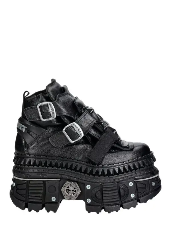NEW ROCK Metallic Buckle-fastening Platform Boots - Black