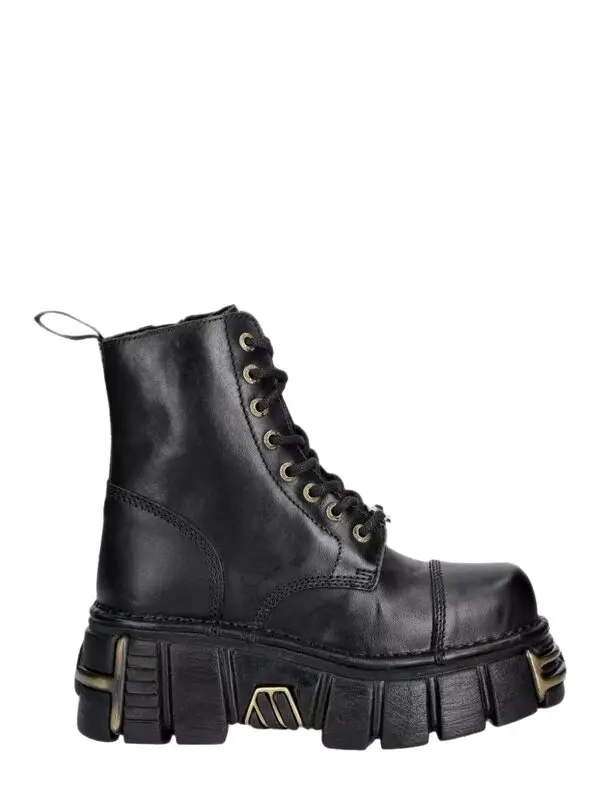 NEW ROCK Metallic Logo-plaque Platform Boots - Black