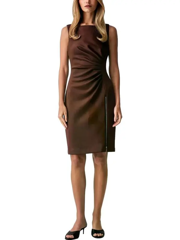 Dkny Ruched Zip-detail Mini Dress - Brown