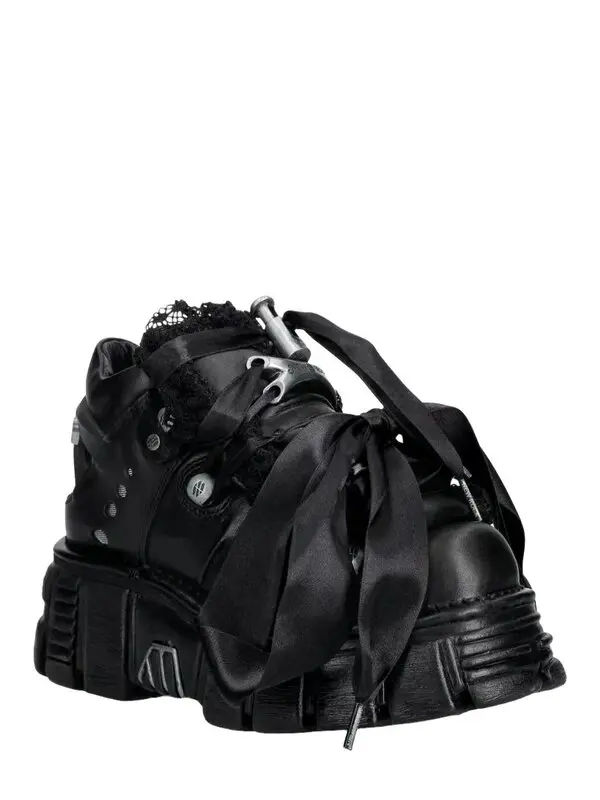 NEW ROCK Metallic Lace-trim Platform Boots - Black