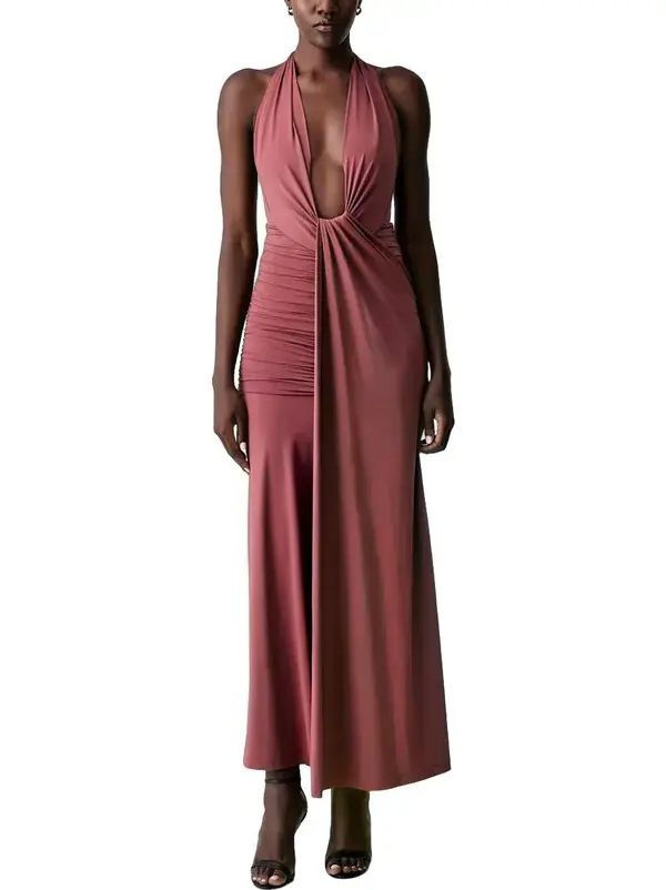 Bardot Ines Ruched Halterneck Maxi Dress - Pink