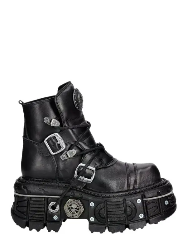 NEW ROCK Platform Boots With Buckle Fastening - Black