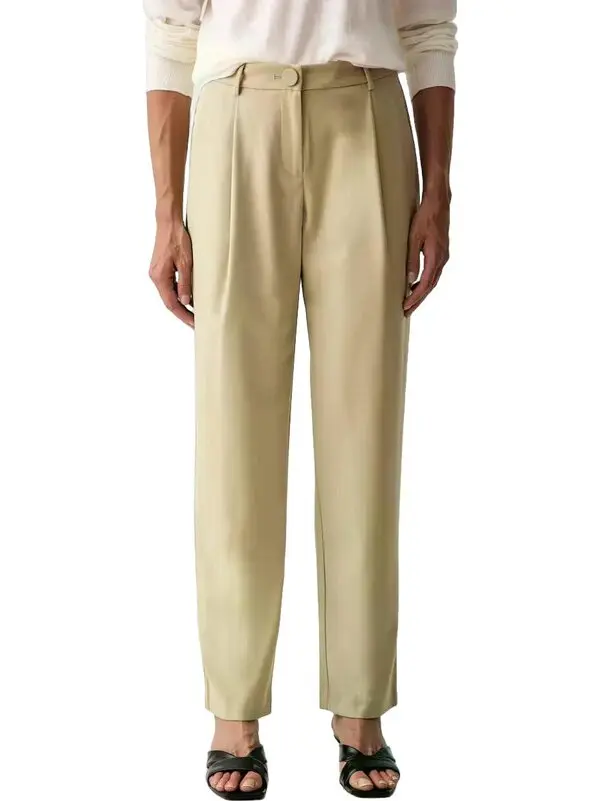 Armani Exchange Beige Pleated Detail Straight Leg Trousers - Neutrals