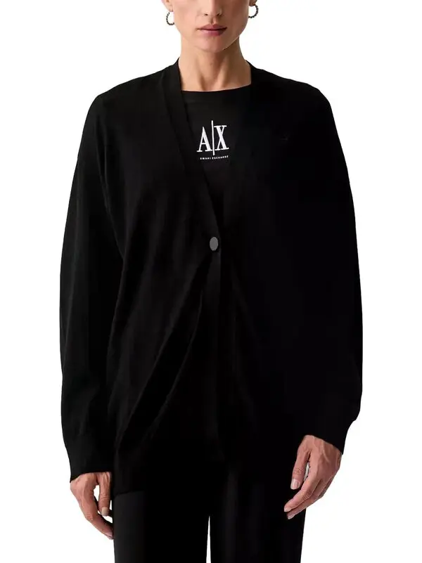 Armani Exchange V-neck Logo Embroidered Cardigan - Black