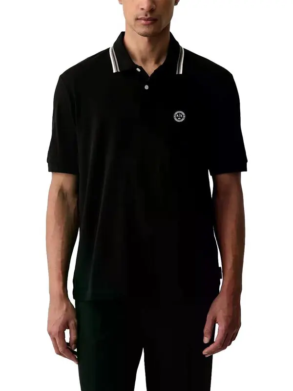 Armani Exchange Logo-patch Striped-trim Polo Shirt - Black