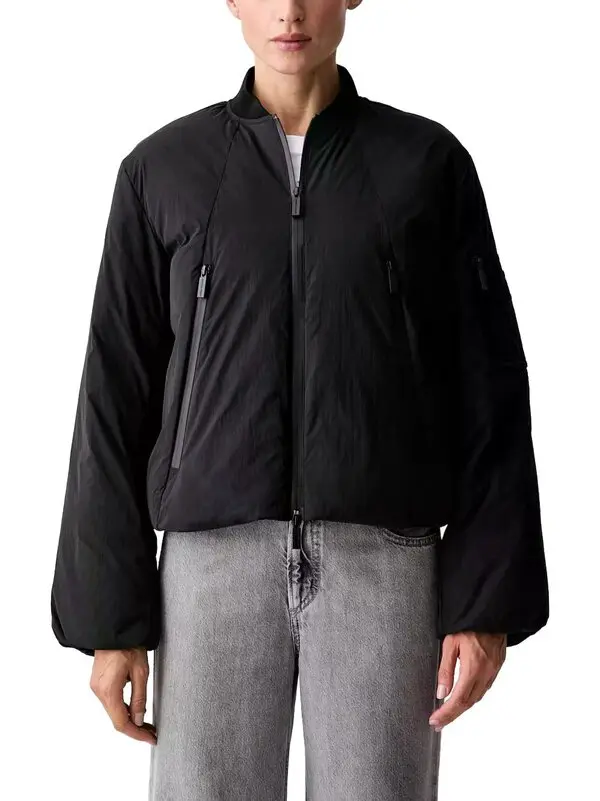 Armani Exchange Zip-up Bomber Jacket With Logo Embroidery - Black