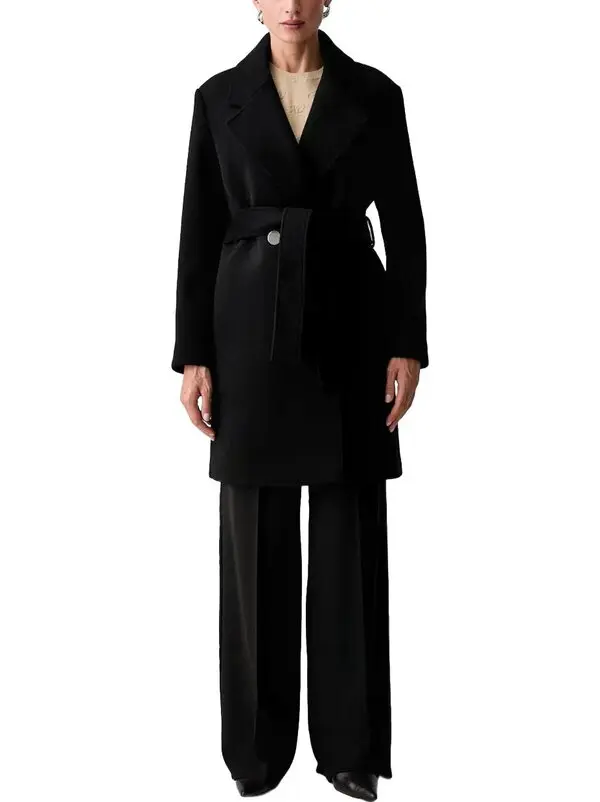 Armani Exchange Belted Notch-lapel Felted Coat - Black