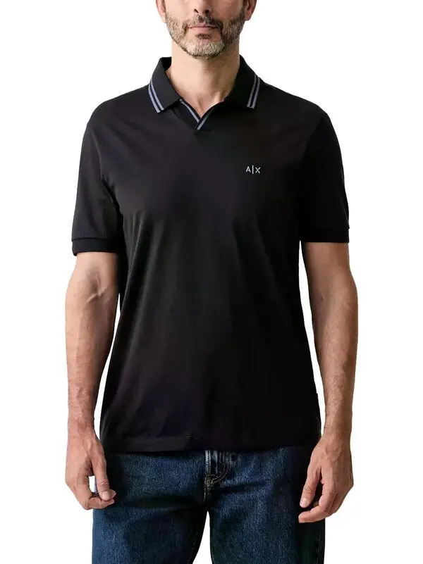 Armani Exchange Logo-embroidered Tipped-trim Polo Shirt - Black