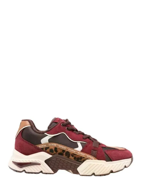 Guess Panelled Leopard Print Sneakers - Red