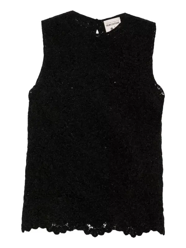 SEMICOUTURE Crochet Knit Vest - Black